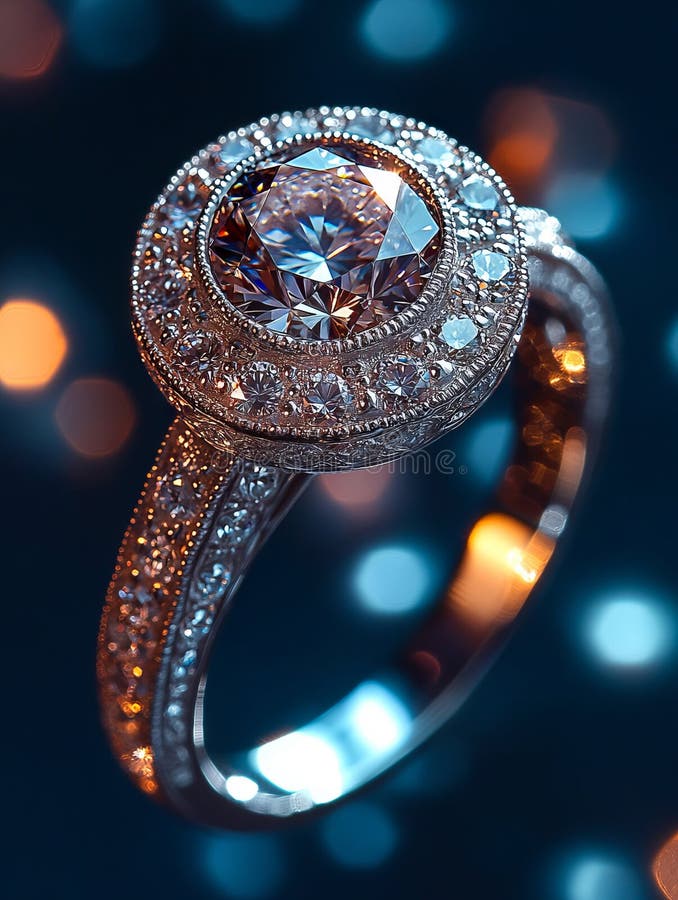 Diamond Ring Close Up Sparkling Dark Blue Background Stock Photos ...