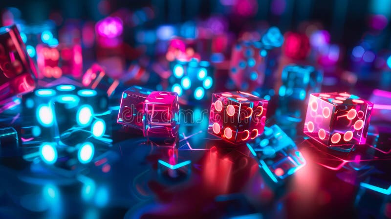 A Close Up of Dice with Neon Lights Stock Image - Image of floor, club ...