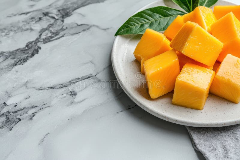 Close-up of Diced Mango on a Plate Stock Illustration - Illustration of ...