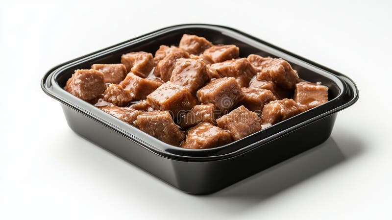 Close-up of Diced Meat in a Black Plastic Tray, Isolated on White ...