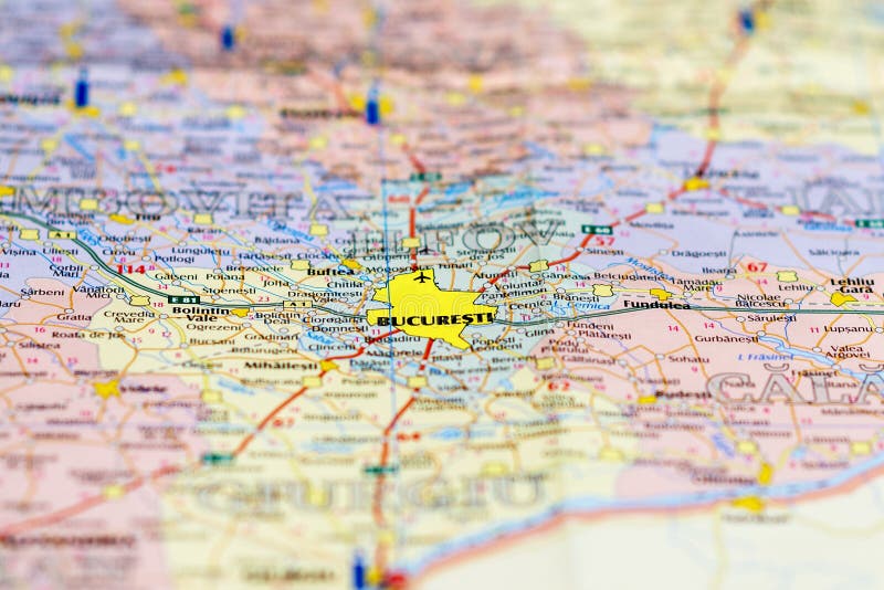 Close-up Van Een Kaart Met Boekarest Erop Stock Afbeelding - Image of ...