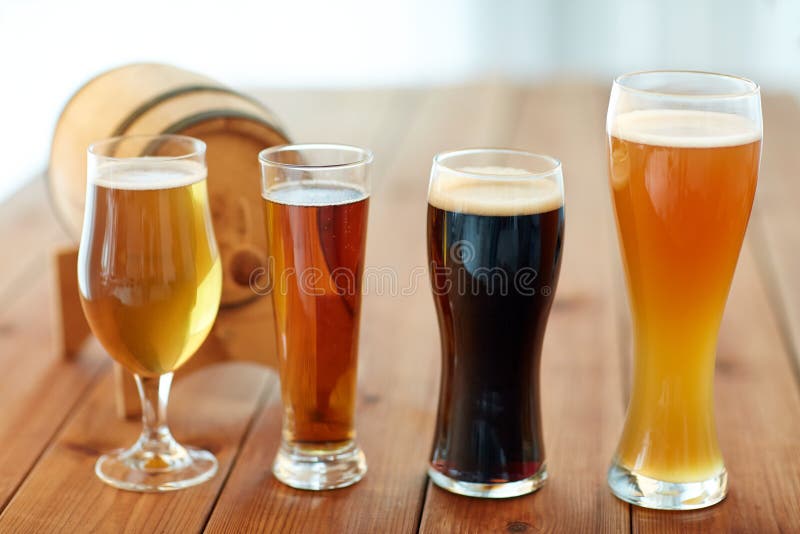 Close Up of Different Beers in Glasses on Table Stock Photo - Image of ...