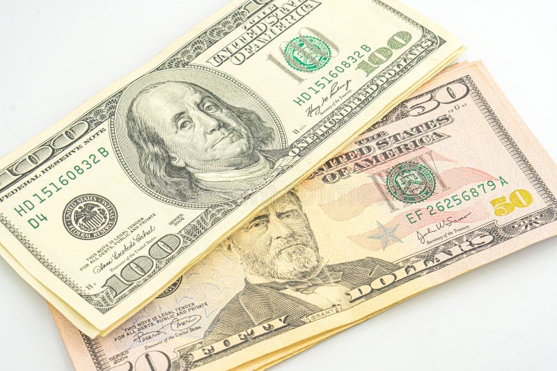 Close Up of Different Dollar Bills. Isolated on a White Background. 100 ...