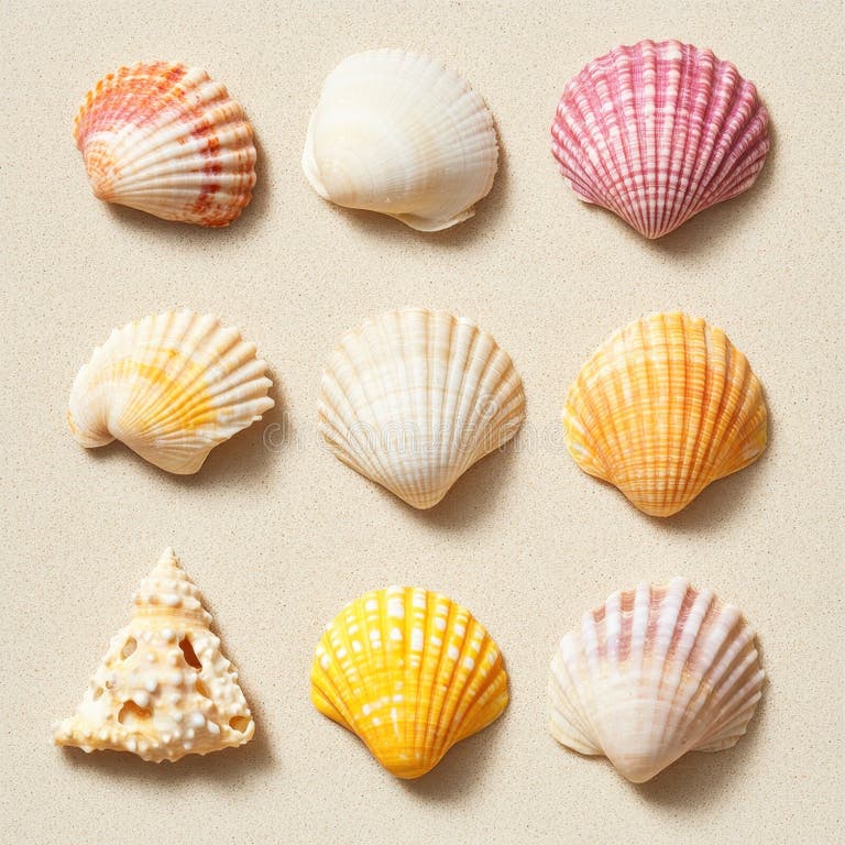 Close-up of Different Seashells Arranged in a Square Pattern Stock ...
