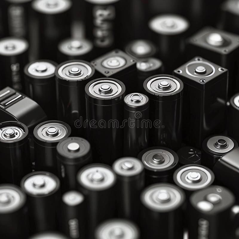 Close-up of Different Types of Black Batteries in Various Sizes Stock ...