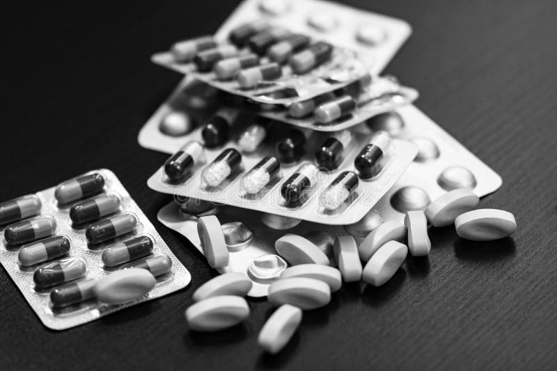 Close Up of Different Types of Painkillers, Antibiotics, Vitamins ...