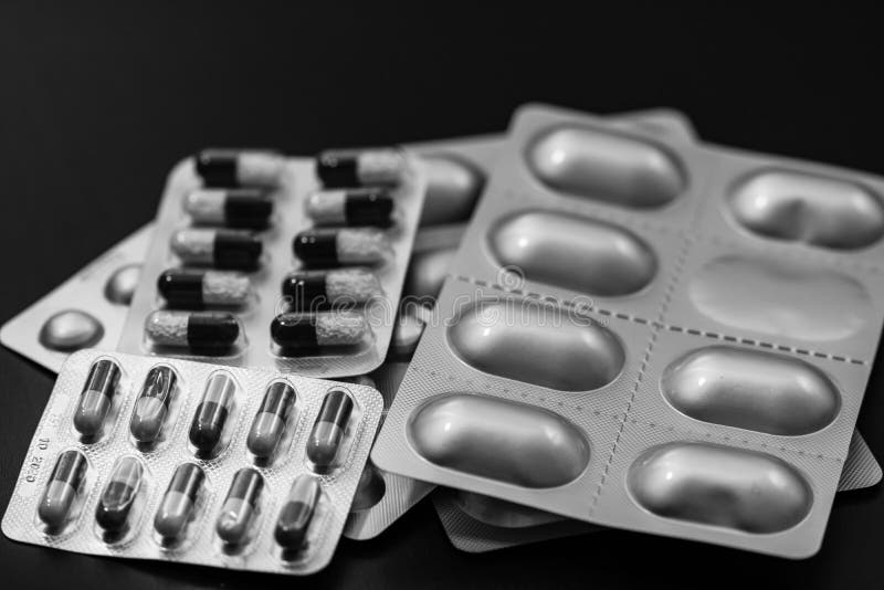 Close Up of Different Types of Painkillers, Antibiotics, Vitamins ...