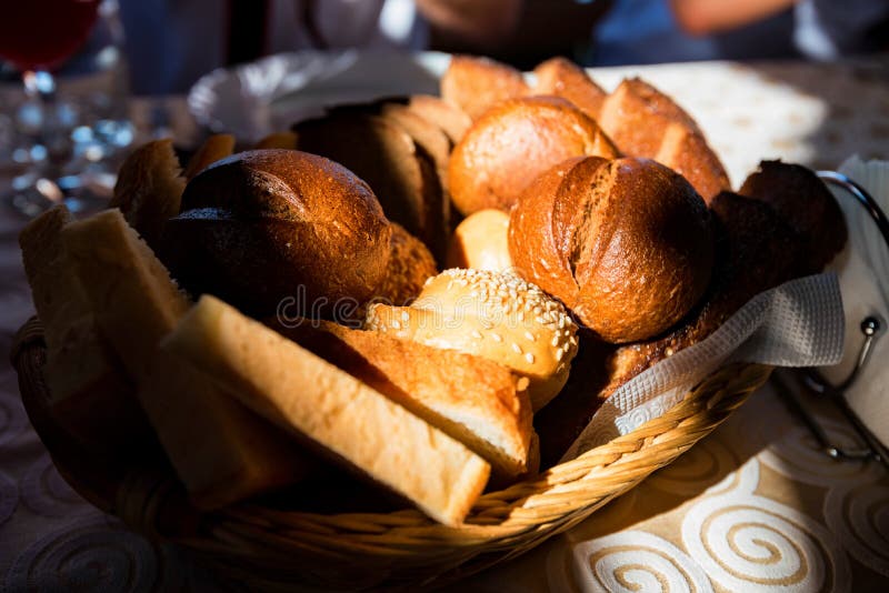 Assorted Fresh Bread in Basket Close View Stock Image - Image of grain ...