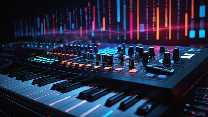 Close-up of a Digital Audio Workstation with Colorful Lighting Stock ...