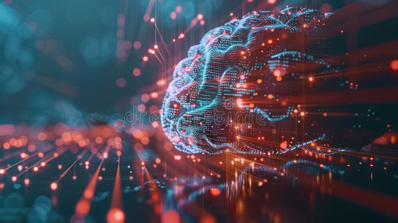 Close-up of a Digital Brain with AI Algorithms Processing Stock Illustration - Illustration of ...