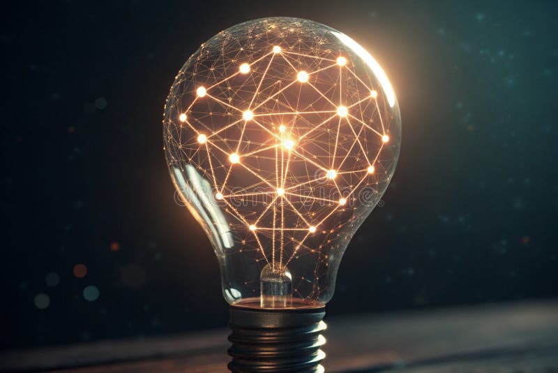 A Close-up of a Digital Bulb, Rendered As a Luminous Network of ...