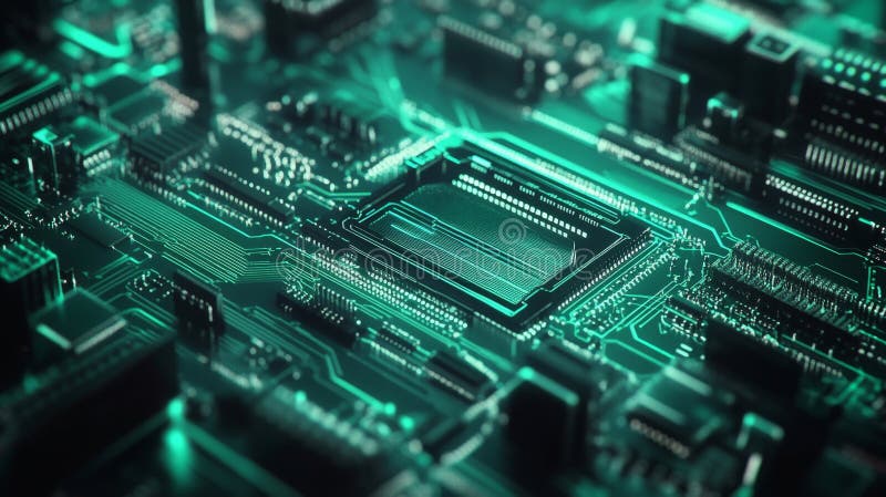 Close-Up of Digital Circuit Board with Green Overlay and Components ...