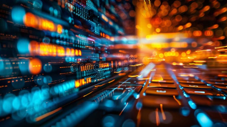 Close-Up of Digital Coding on Computer Keyboard with Bokeh Lights Stock ...