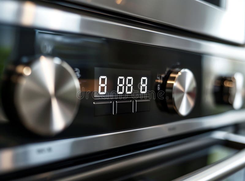 Close Up of Digital Display on a Modern Electric Oven with Silver ...