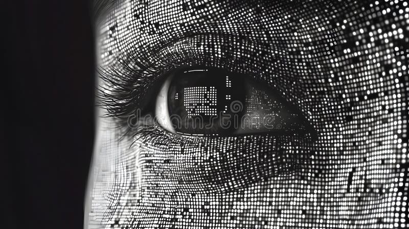 Close-up of a Digital Eye with Pixelated Effects Stock Illustration ...