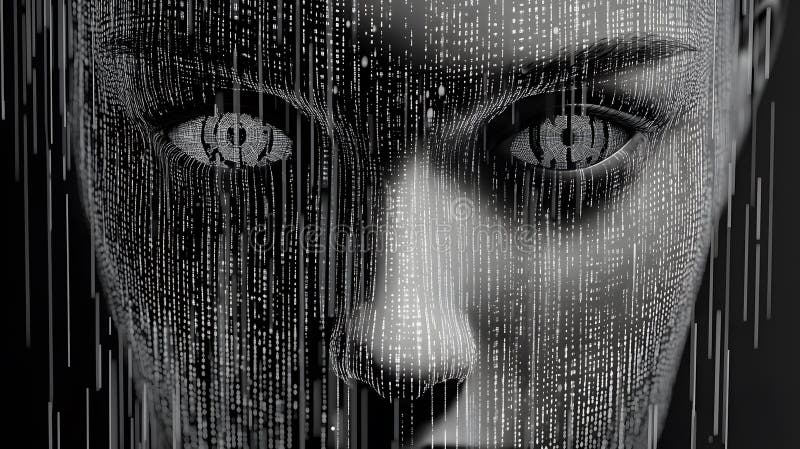 Digital Face with Binary Code and Lines Futuristic AI Concept Stock ...