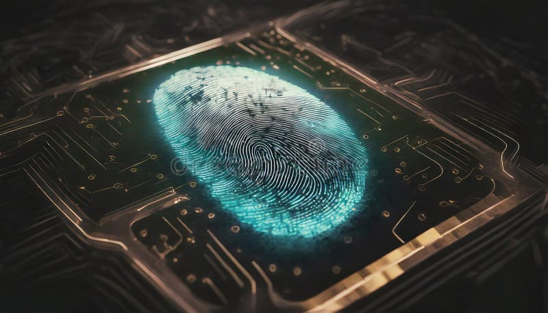 A Close-up of a Digital Fingerprint Scanner Concept with Glowing Blue ...