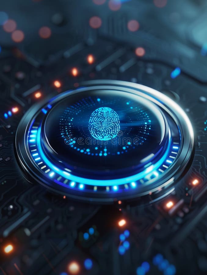 Close-up of Digital Fingerprint Scanner on a Futuristic Interface Stock ...