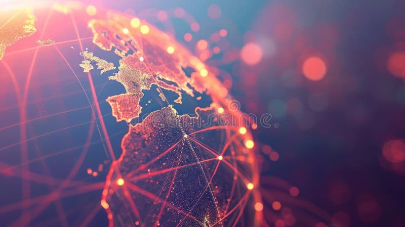 Close-up of a Digital Globe Model with Digital Lines Representing Stock ...