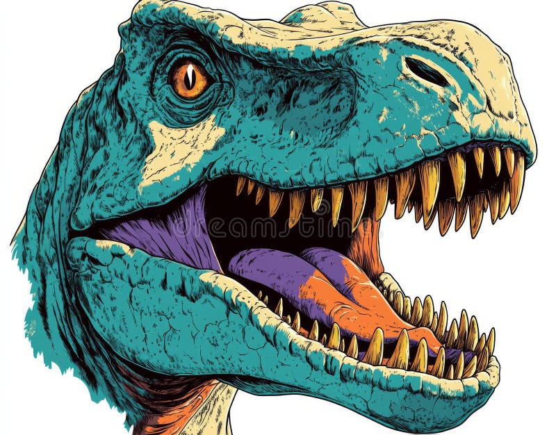 A Close-up Digital Illustration of a Dinosaur Head Featuring Sharp ...