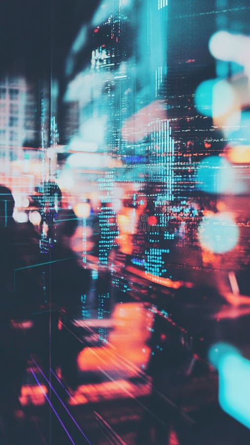 Close-up of a Digital Loading Bar Overlaid with Abstract Tech Graphics ...