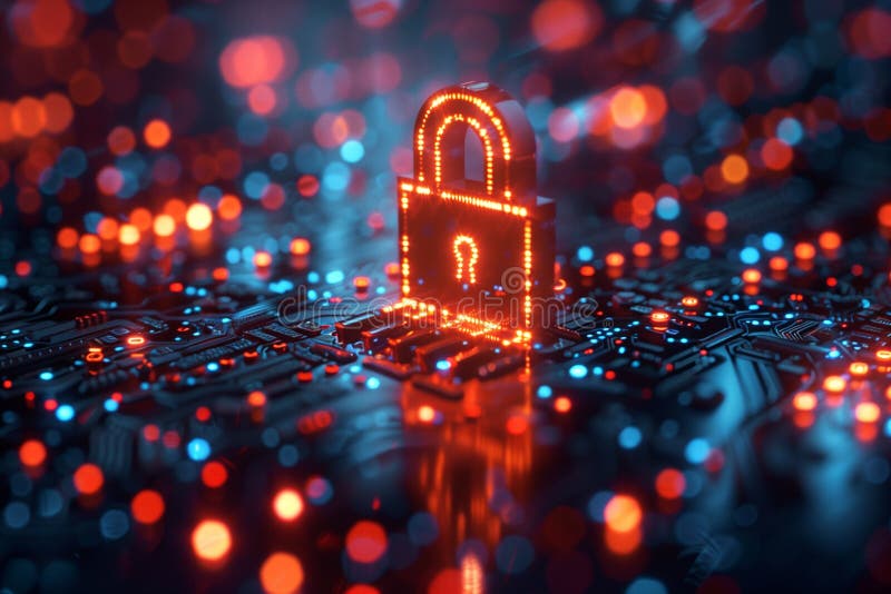Close-up of a Digital Lock Icon on a Computer Screen, Symbolizing ...