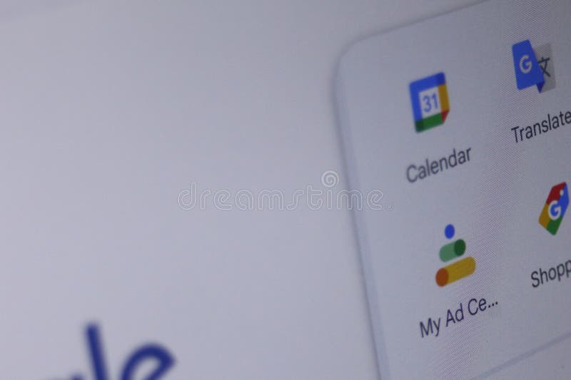 Google Apps Menu with Calendar, Translate, and Shopping Icons Editorial ...
