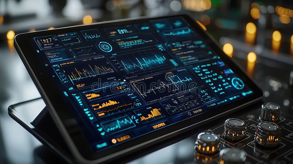 A Digital Tablet Displays Real-time Data Visualizations and Charts ...