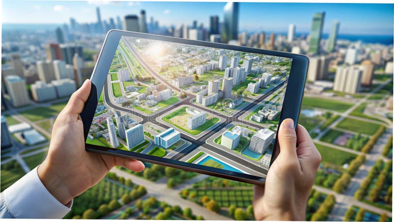 Close-up of a Digital Tablet Displaying a Virtual Map, Smart City, and ...