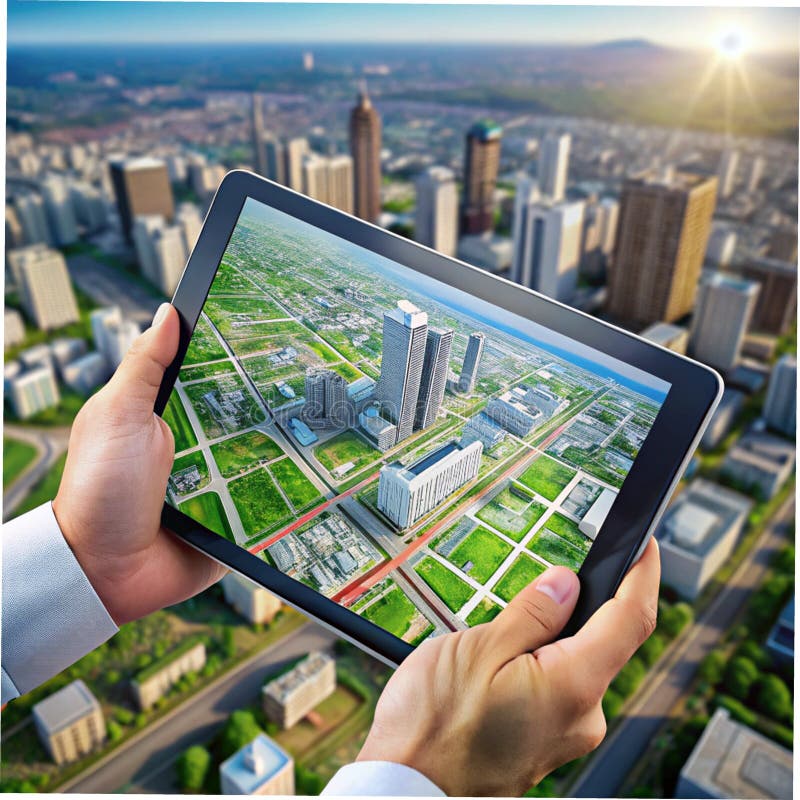 Close-up of a Digital Tablet Displaying a Virtual Map, Smart City, and ...