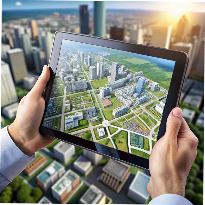 Close-up of a Digital Tablet Displaying a Virtual Map, Smart City, and ...