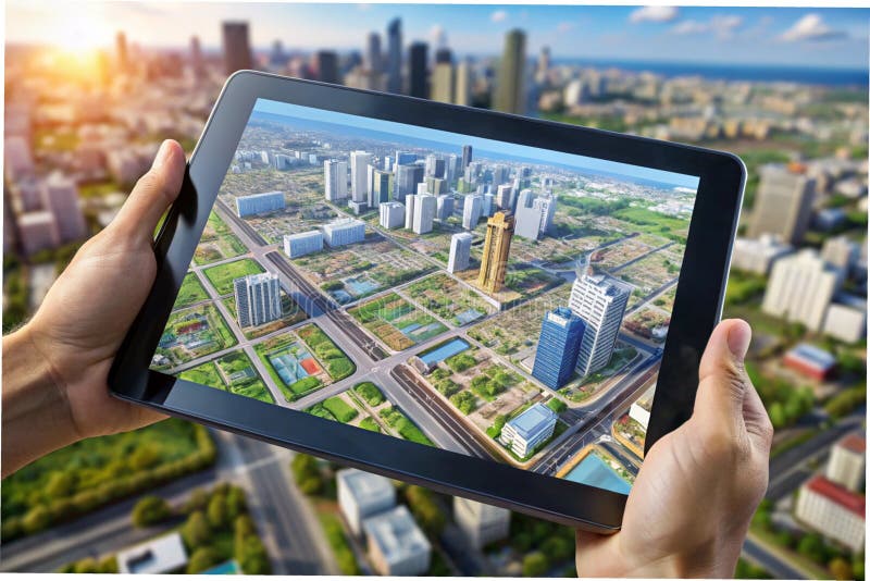 Close-up of a Digital Tablet Displaying a Virtual Map, Smart City, and ...