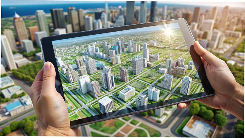 Close-up of a Digital Tablet Displaying a Virtual Map, Smart City, and ...