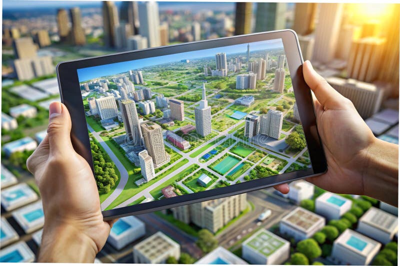 Close-up of a Digital Tablet Displaying a Virtual Map, Smart City, and ...