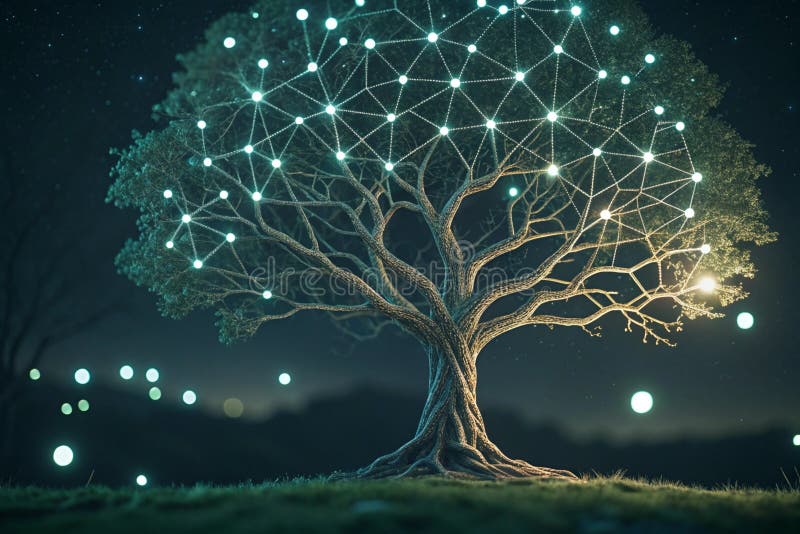 A Close-up of a Digital Tree, Rendered As a Luminous Network of ...