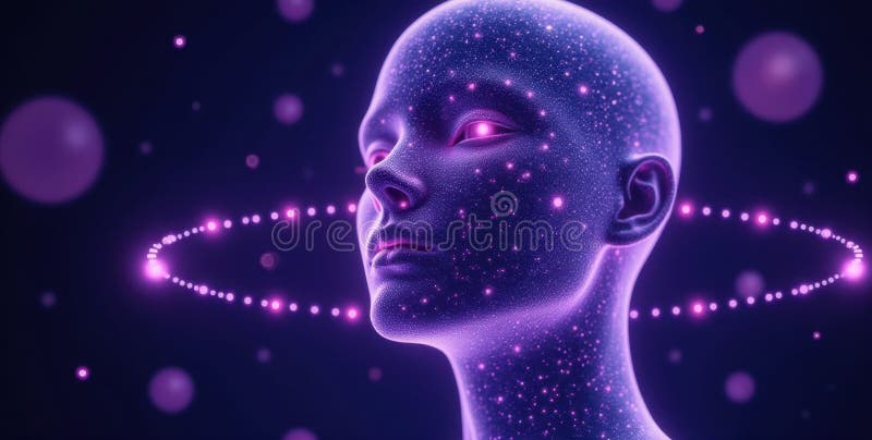 Close-up Digital Twin Avatar with Luminous Markers in Cosmic Setting ...