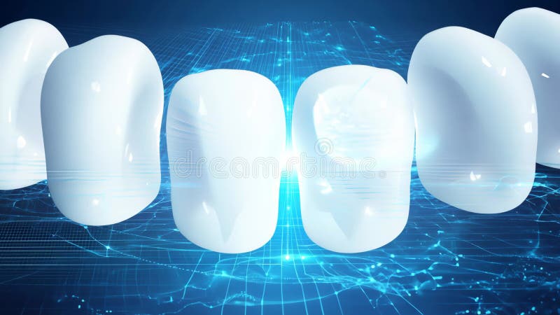 A Close-up Digital Visualization of Two Futuristic Teeth with Glowing ...