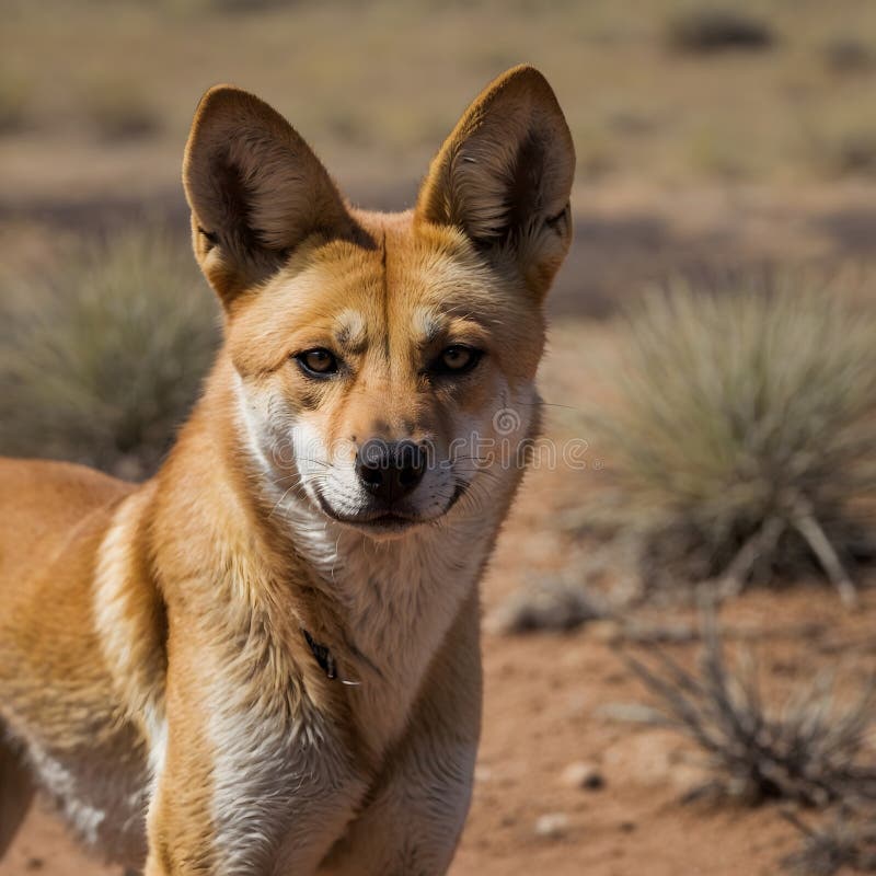 Close-Up of Dingoâ€™s Face with Alert Expression and Desert Background Stock Illustration ...
