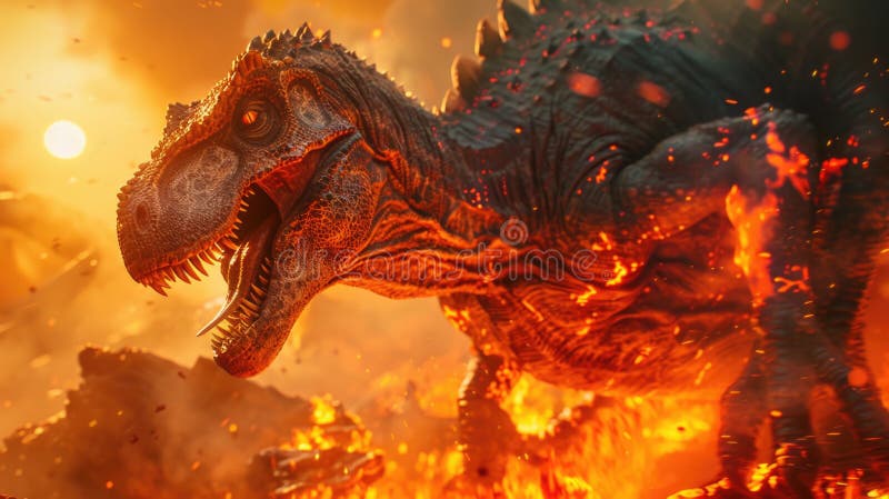A Close Up of a Dinosaur on Fire. Suitable for Science Fiction or ...