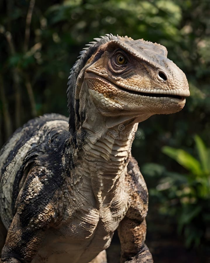 Close Up of a Dinosaur Looking at the Camera in the Forest. Stock Photo ...