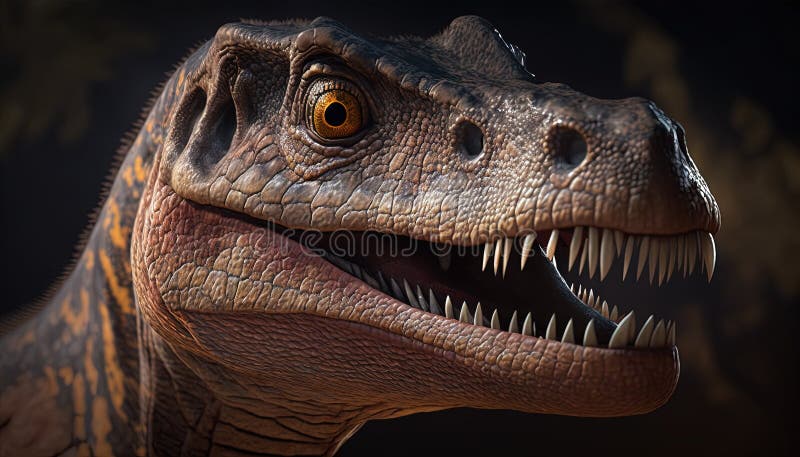 A Close Up of a Dinosaur S Face with a Black Background Stock ...