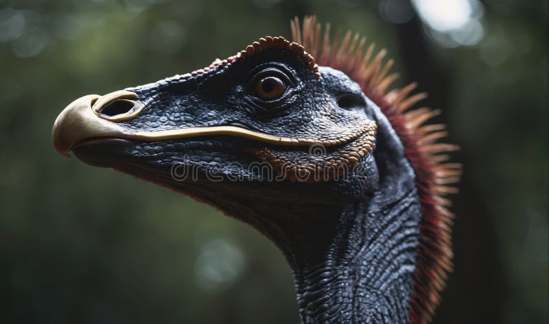 A Close-up of a Dinosaur S Head with a Large, Golden Beak and a Red ...