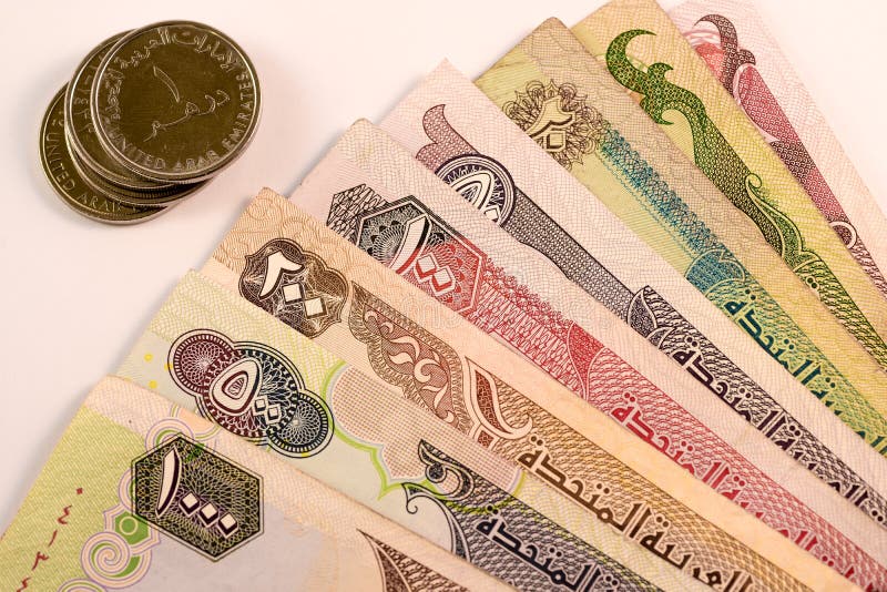 Close Up Dirhams Currency, AED, Bank Note and Coins, United Arab ...