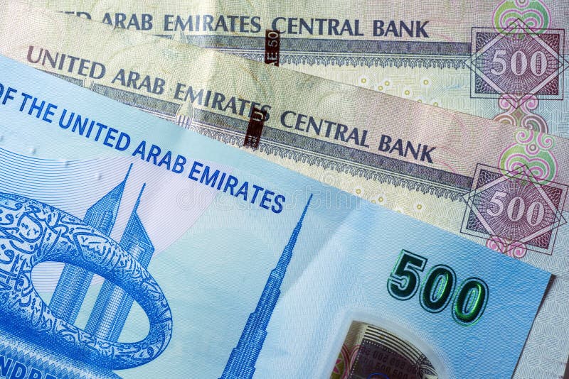 Close Up New Dirhams Currency, AED, Bank Note and Coins, United Arab ...