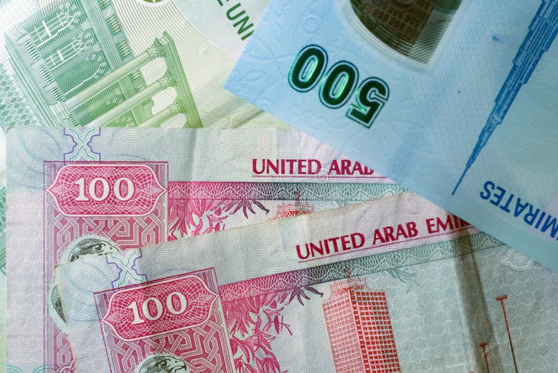 Close Up New Dirhams Currency, AED, Bank Note and Coins, United Arab ...