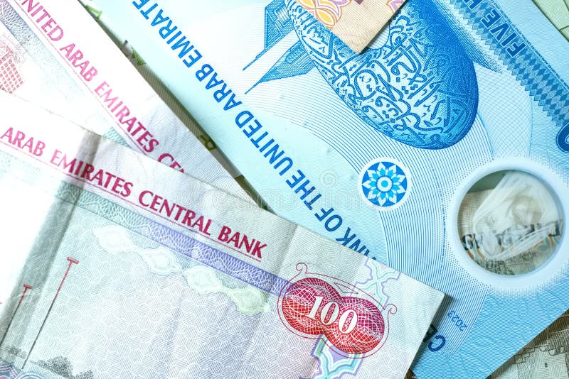 Close Up New Dirhams Currency, AED, Bank Note and Coins, United Arab ...