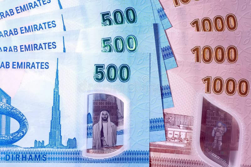 Close Up New Dirhams Currency, AED, Bank Note and Coins, United Arab ...