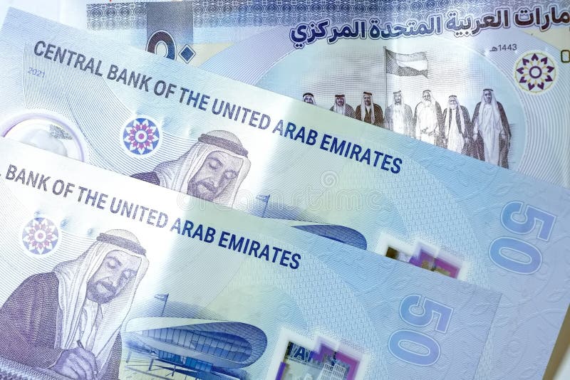 Close Up New Dirhams Currency, AED, Bank Note and Coins, United Arab ...
