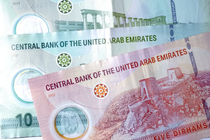 Close Up New Dirhams Currency, AED, Bank Note and Coins, United Arab ...
