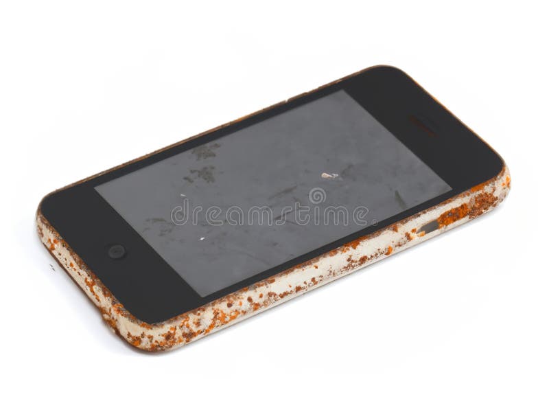 Dirty Old Mobile Phone with Screen on White Stock Image - Image of ...